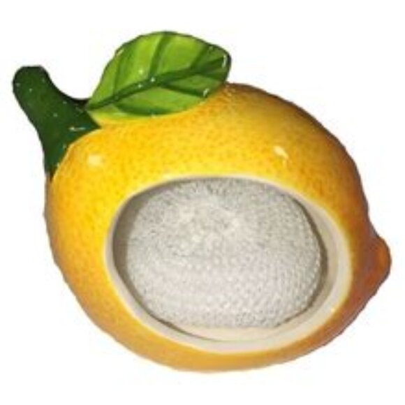 Kitchen | Lemon Shaped Yellow Green Ceramic Scrubbie Sponge Holder ...